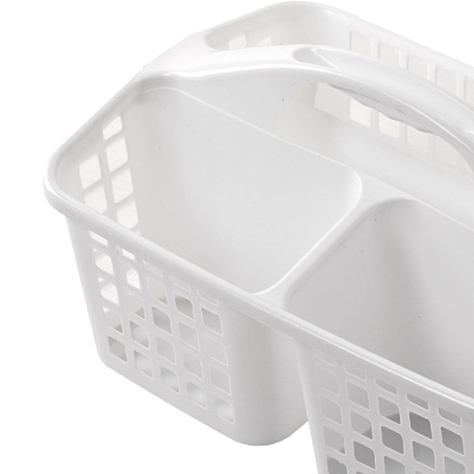 KLKCMS Bathroom Shower Caddy Basket with Handle 3 Divided Compartments Cleaning Tote Bins, White