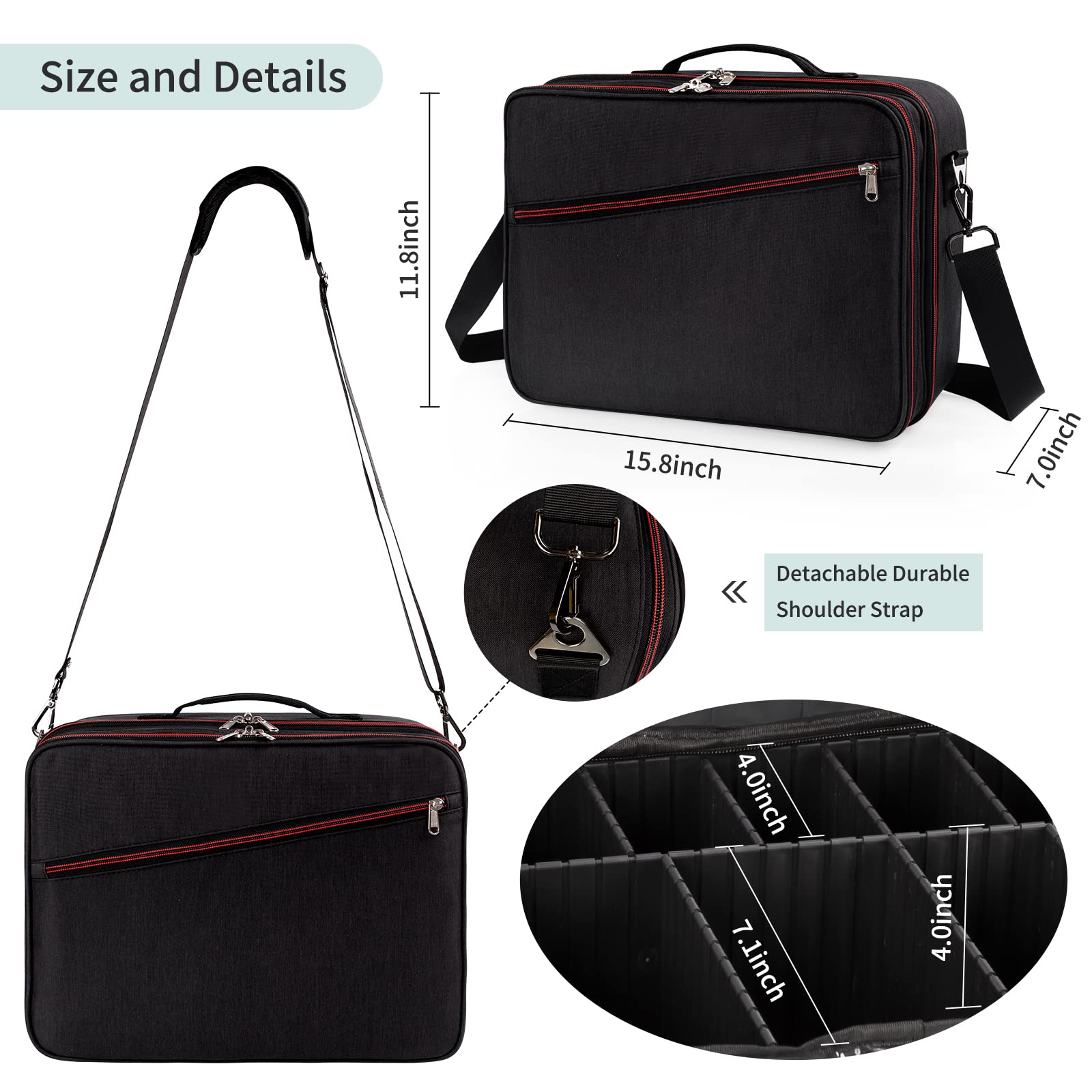 Extra Large Makeup Case, Makeup Bag Organizer Travel Cosmetic Case Portable Artist Storage Bag with Washable Plastic Divider and Heat Insulation Layer For Lipstick Makeup Toiletry Accessories Black