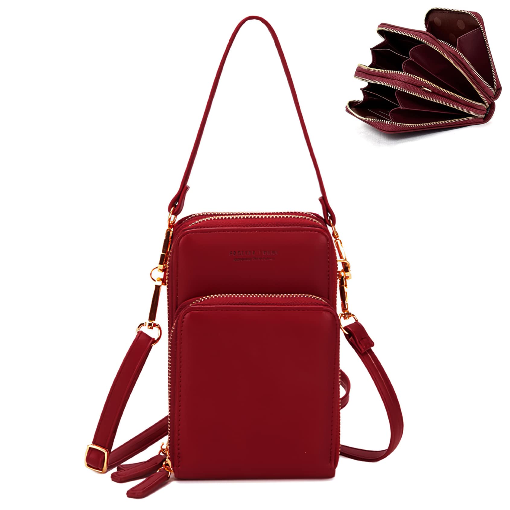 WITERY Small Cellphone Crossbody Purse- Lightweight Leather Travel Phone Crossbody Bags Shoulder Bags with 2 Shoulder Straps & Credit Card Slots for Women