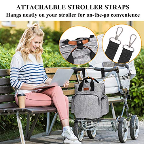 Diaper Bag Backpack, Multifunction Diaper Bags for Baby Boy, Convenient Backpacks for Girl,Water Resistant Nappy Organizer with Changing Mat,Stroller Straps,USB Charging Port,Insulated Pockets,Grey