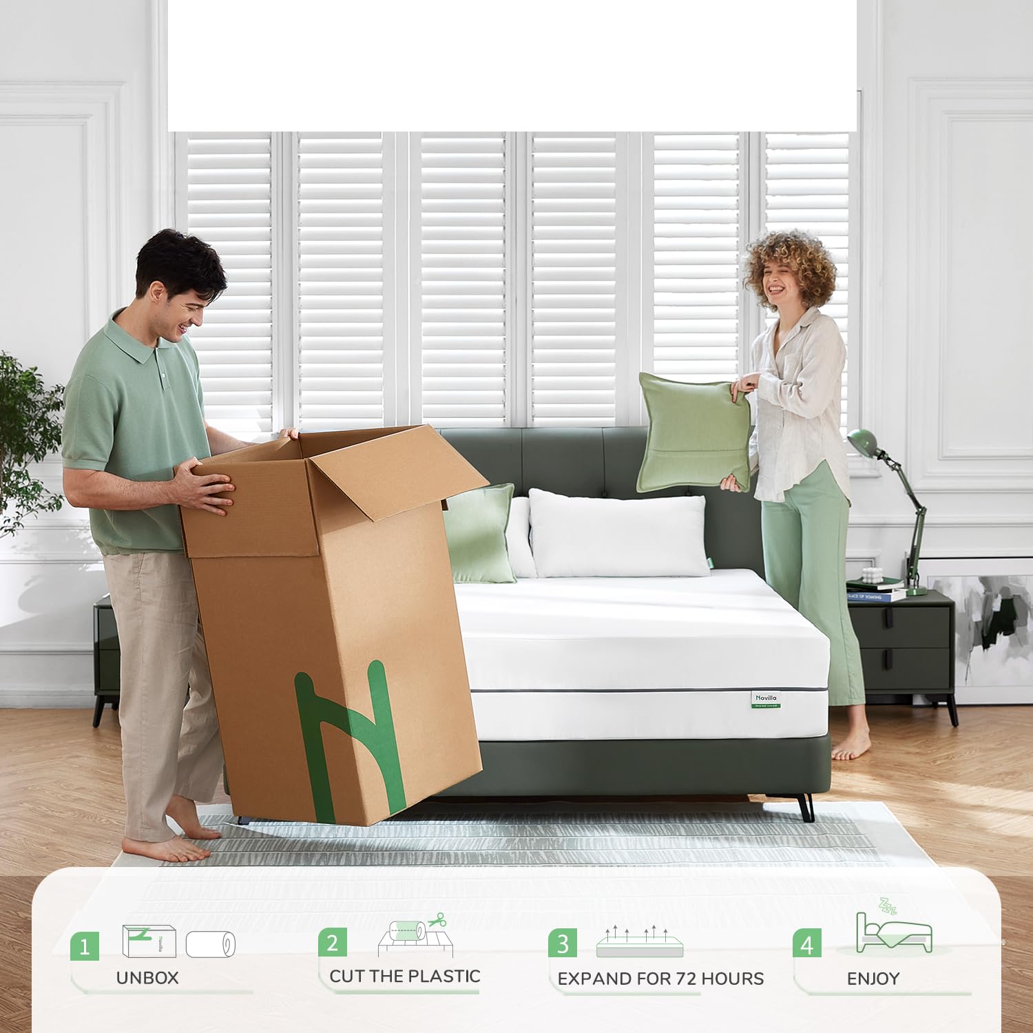 Novilla King Size Mattress, 10 Inch Memory Foam Mattress for Motion Isolating, Pressure Relief & Cool Sleep, Mattress King in a Box, White