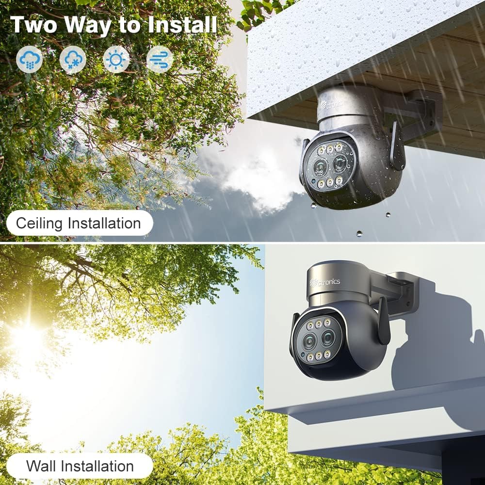 Ctronics 4MP Dual Lens Security Camera Outdoor WiFi 4 Pack, 2.4/5GHz WiFi Camera with 6X Hybrid Zoom, 360° PTZ Surveillance IP Camera, Human Detection with Auto Tracking, Color Night Vision, IP66 690c