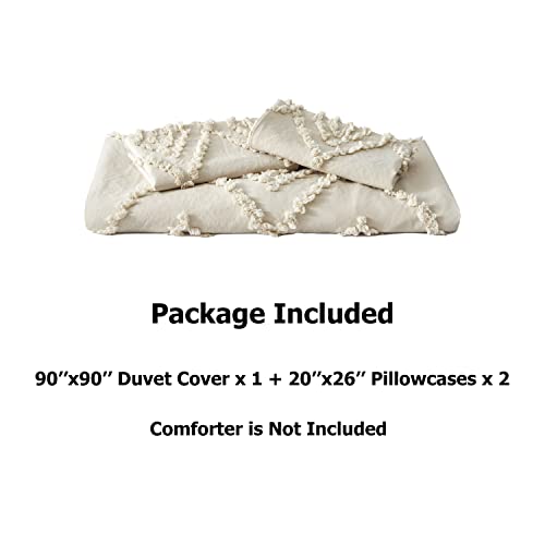 Oli Anderson Tufted Duvet Cover Queen Size, Soft and Lightweight Duvet Covers Set for All Seasons, 3 Pieces Boho Embroidery Shabby Chic Bedding Set (Beige, Queen, 90ββ x 90ββ)