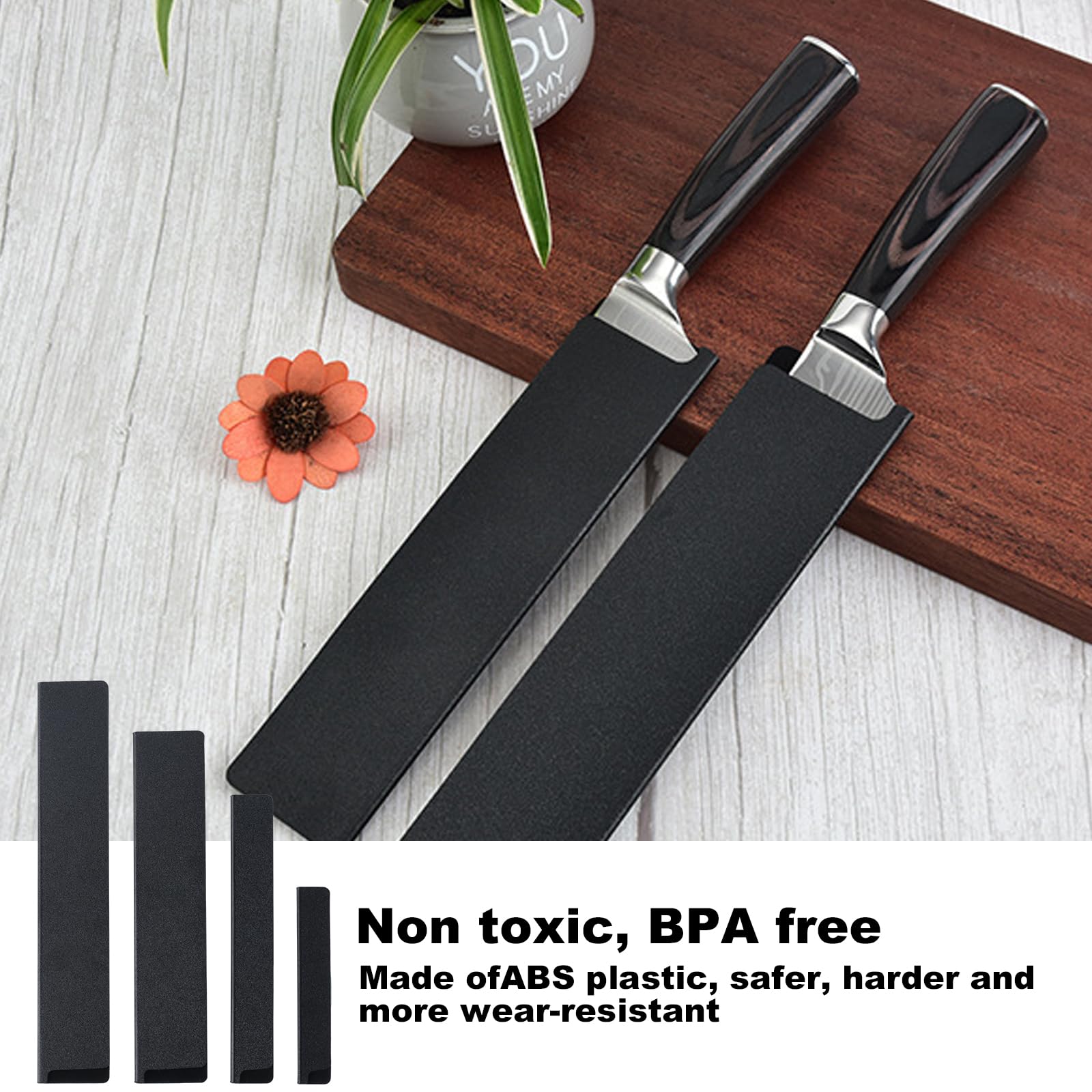 Knife Guards, 4pcs Universal Knife Edge Guards Set, Kitchen Knife Cover Sleeves, Kitchen Knives Edge Guards, Knife Sheath, Knife Protectors Covers, Black Knife Blade Guards Protector