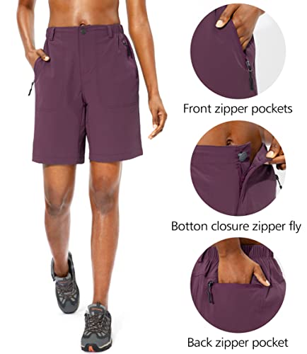 Pudolla Women's Quick Dry Stretch Hiking Shorts Lightweight UPF50+Shorts for Women with Zipper Pockets (Mauve Wine Medium)
