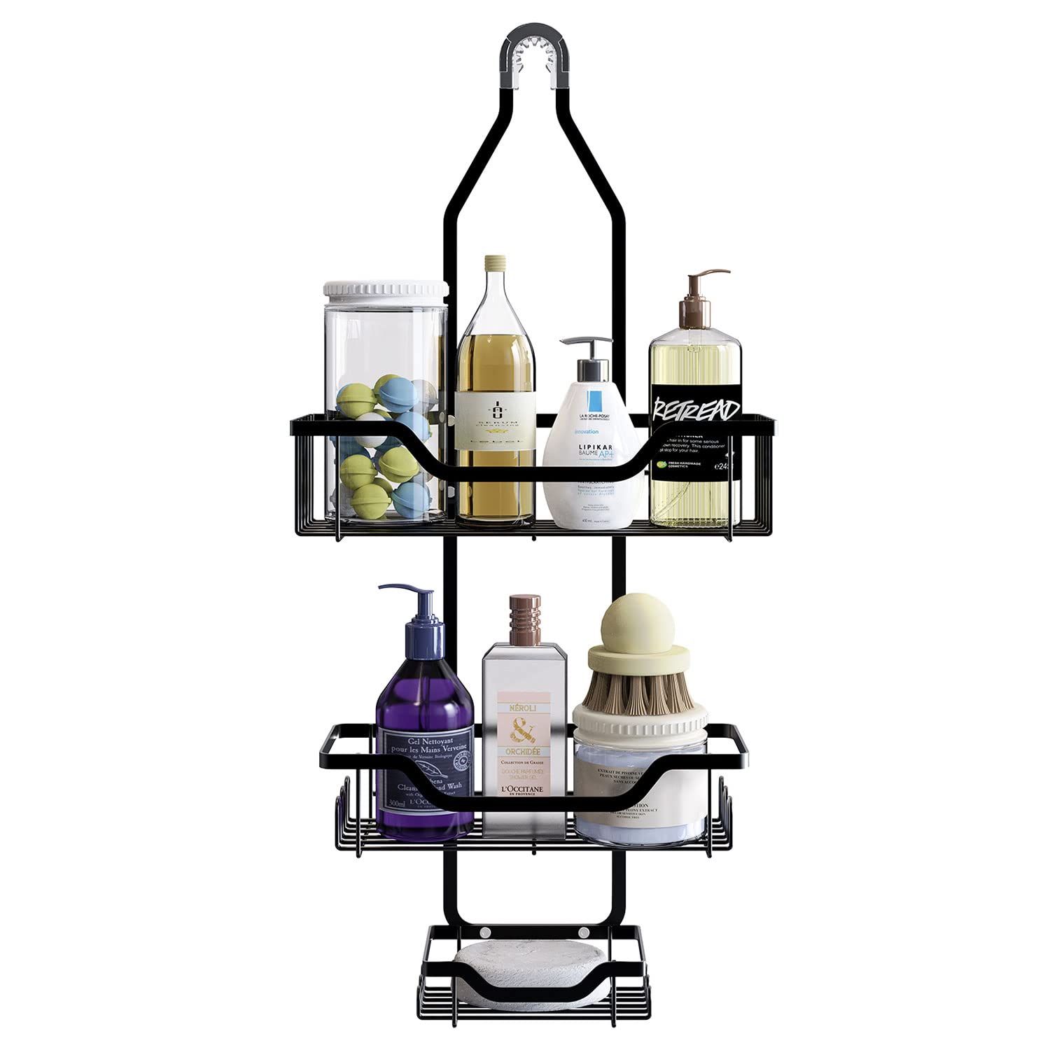 KLEVERISE Shower Caddy Over Shower Head Bathroom Hanging Shower Organizer, Shower Storage Rack Basket with Hooks for Razor and Sponge Rustproof