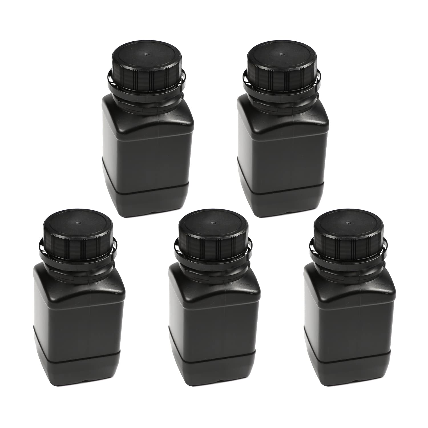 Othmro 250ml/8.45oz Plastic Lab Chemical Reagent Bottles,5pcs 40mmx115mm(IDxH) Square Wide Mouth Liquid/Solid Sample Storage Container Sealing Bottles Black with Anti-Theft Cap