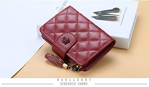 Women Bifold Leather Wallet Nlocking Ladies With Card Holder Window Coin Purse (Red)