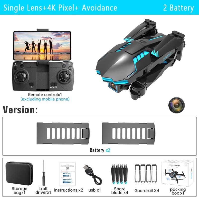 PUINGREN X6pro RC Drone With 4khd Dual Camera,Drone Altitude Hold Mode (optical Flow Location)Intelligent Obstacle Avoidance Remote Control Aircraft Toy (Single camera + 2 batter)
