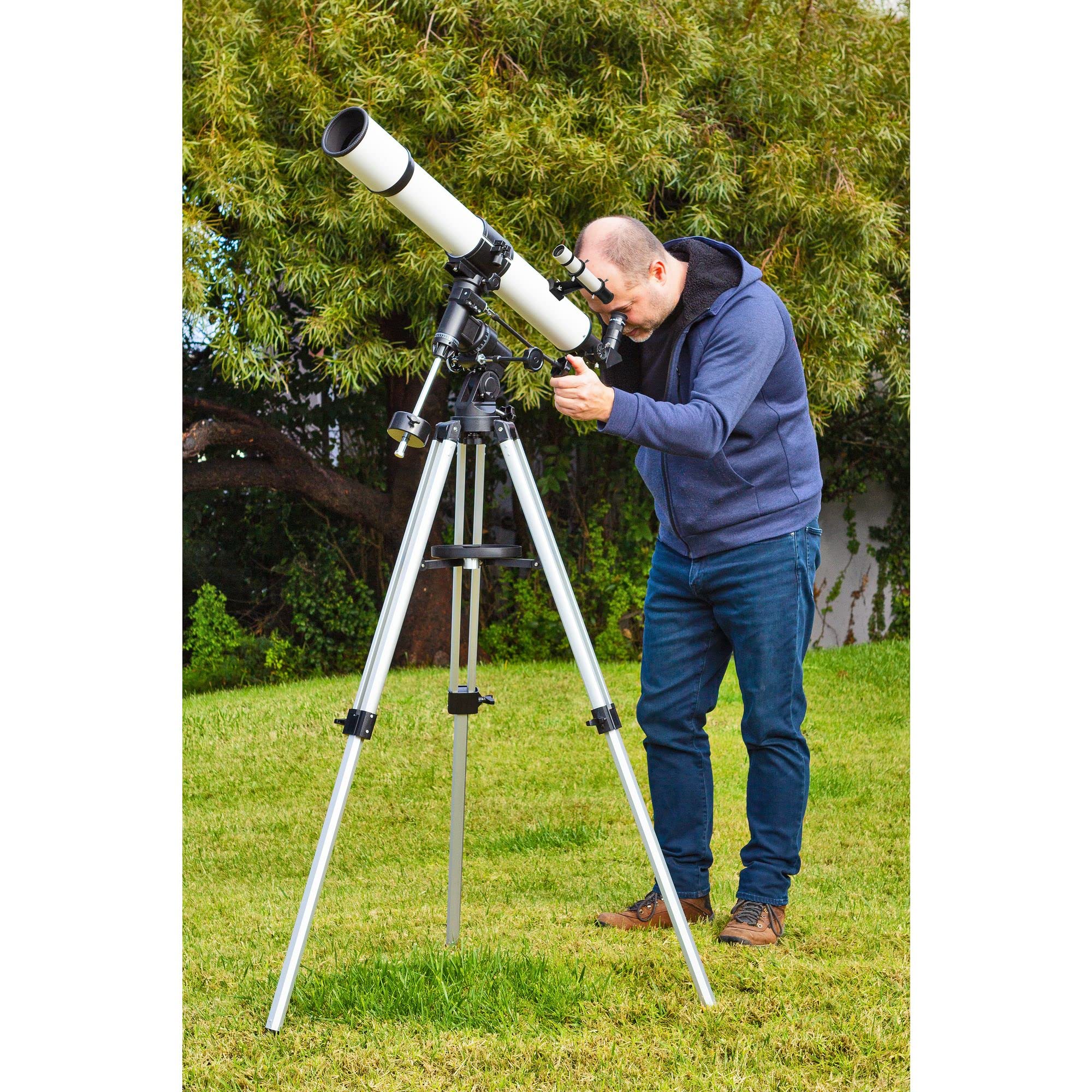Orion Observer 90mm Equatorial Refractor Telescope Kit for Adults & Families - Portable Beginner Telescope Kit for The Moon, Planets & Stars