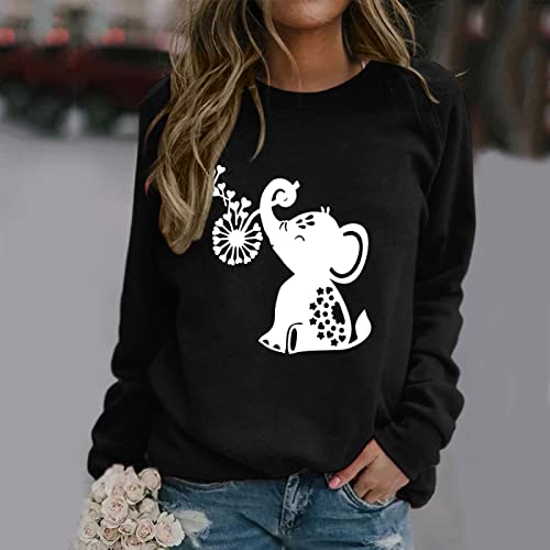 GuangYuan Pullovers For Women Casual Funny Christmas T-Shirt Large Size Slouchy Sweatshirt Flowy All-match Pullovers Fall Sweatshirt Black