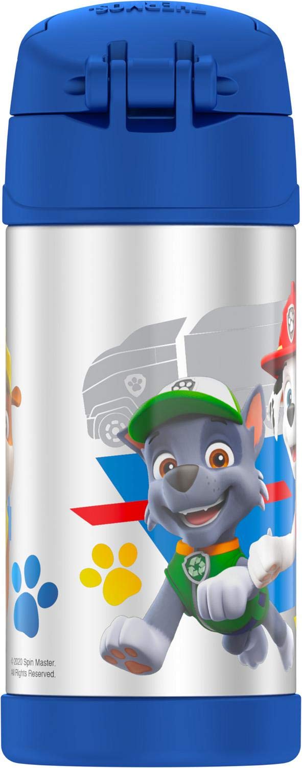 THERMOS FUNTAINER 12 Ounce Stainless Steel Vacuum Insulated Kids Straw Bottle, Paw Patrol