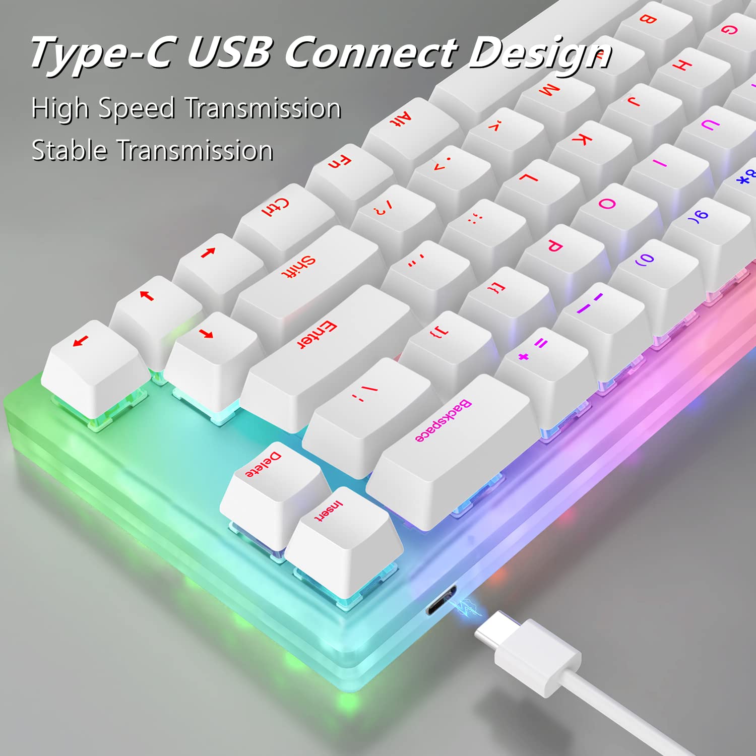 Womier K66 60% Percent Mechanical Keyboard, Hot Swappable Wired RGB Backlit Keyboard, Gateron Switch Acrylic Gaming Keyboard for PC PS4 Xbox, Red Switches