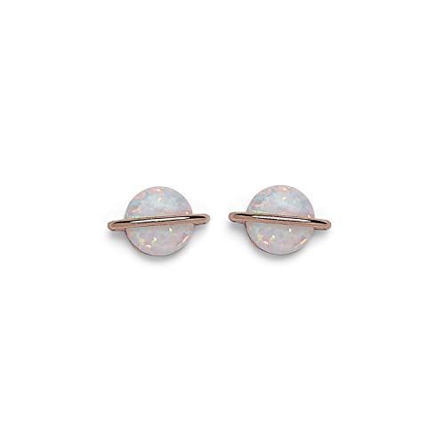 Pura Vida Rose Gold Opal Saturn Earrings - White Synthetic Stone, Sterling Silver Posts - 1 Pair