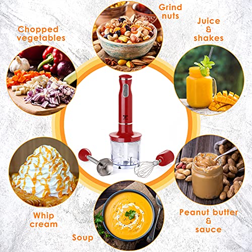 Moss & Stone Hand Blender Electric - With Egg Whisk & Chopper, Powerful 300- Watt - Immersion Hand Blender, Hand Mixer Set Stainless Steel Shaft & Blades, Handheld Blender With Ergonomic Handle, Red Blender