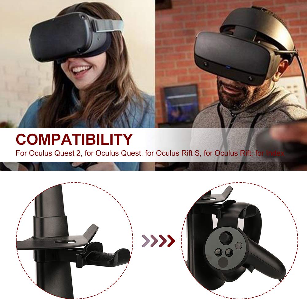 Denpetec VR Stand, Headset Display Holder for Oculus Quest 2 VR Headset Holder and Controller Mount Station for Oculus Quest 2/Rift/Rift S (Black Stand)