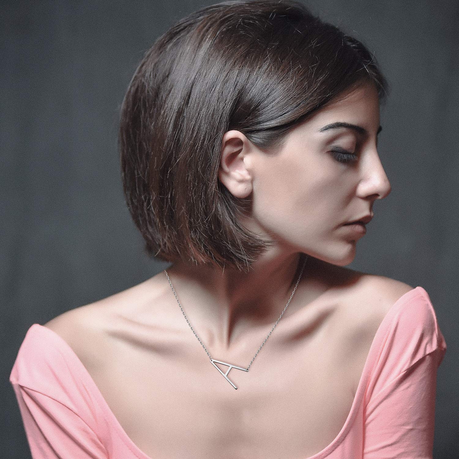 WIGERLON Stainless Steel Initial Letters Necklace for Women Color Gold and Silver from A-Z Letter Letter A Color Sliver