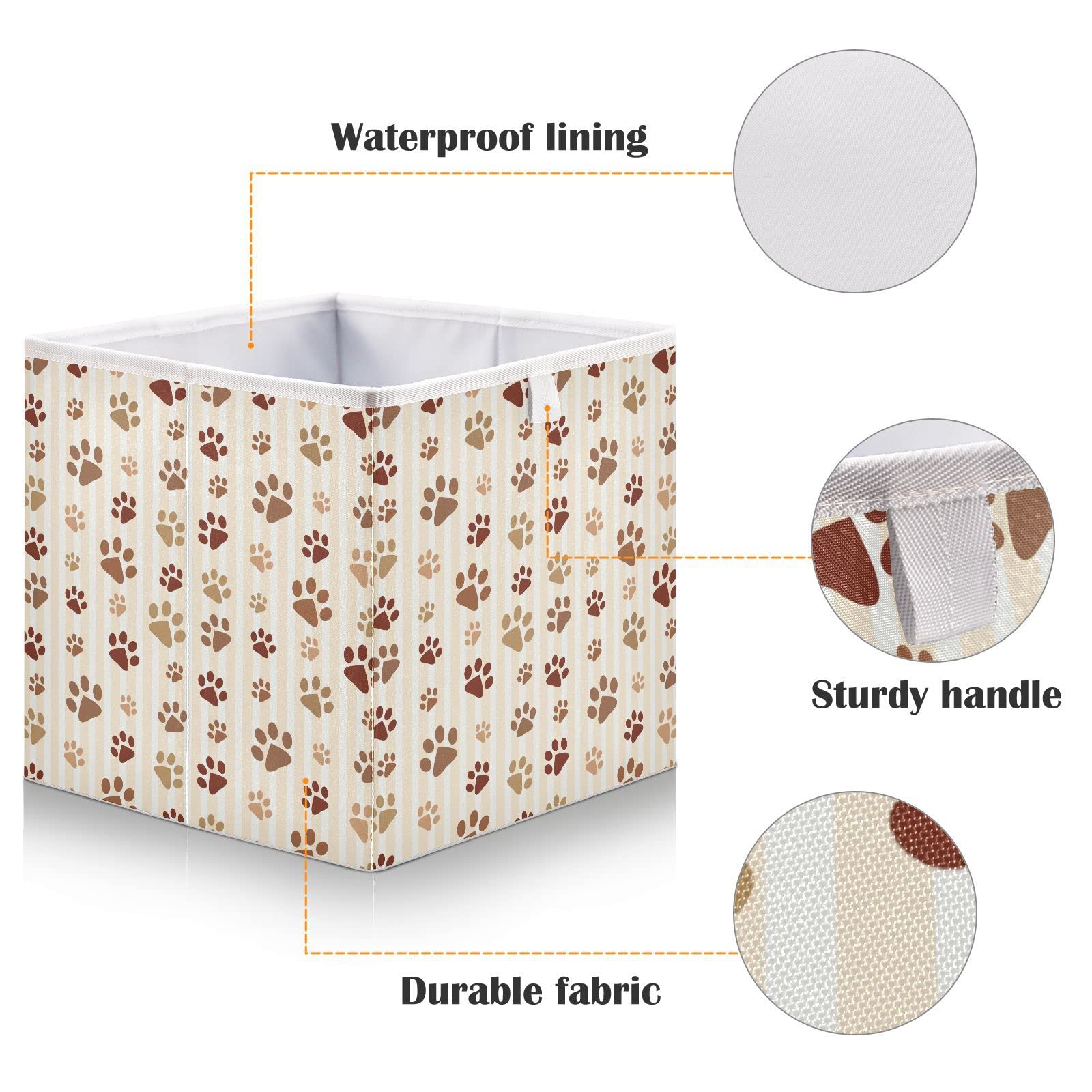 Cube Storage Bin Cute Animals Paws Foldable Storage Basket Toy Storage Box for Home Organizing Shelf Closet Bins, 11 x 11 x 11-Inch