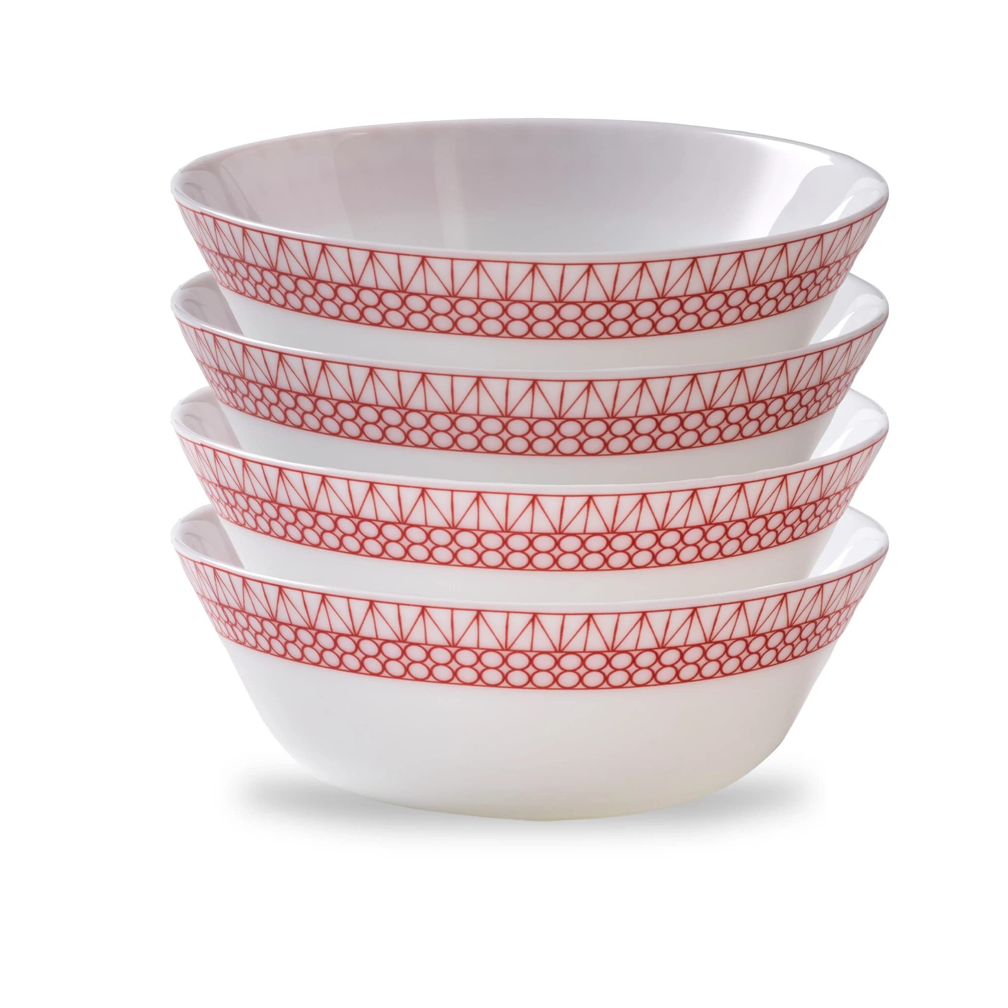 Corelle Everyday Expressions 4-Pc Soup/Cereal Bowls Set, Service for 4, Durable and Eco-Friendly 18-Oz Bowls, Higher Rim Glass Bowl Set, Microwave and Dishwasher Safe, Graphic Stitch