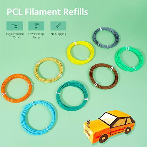 High PCL Filament, Safe for Children, Ultra Smooth 3D Pen Refill Pack with 10 Pcs 164ft, Wide Compatibility for 3D Drawing