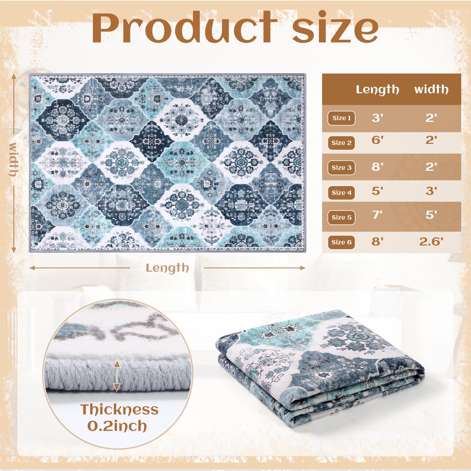 FLYRUGGO Area Rugs, 5x7 Washable Boho Throw Rug Indoor, Moroccan Trellis Bohemian Ultra Soft Large Non-Slip Carpet for Living Room Dining Room Office Bedroom (001-Blue White/Multi, 5x7)