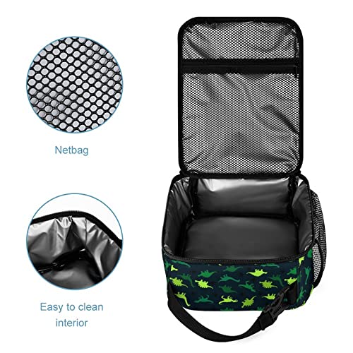 Mrokouay Custom Green Dinosaur School Backpack Set 3 IN 1 Personalized Add Your Name Backpack with Insulated Lunch Bag Pencil Case, Customized Lightweight Kids Bookbag Girls Boys Casual Daypack