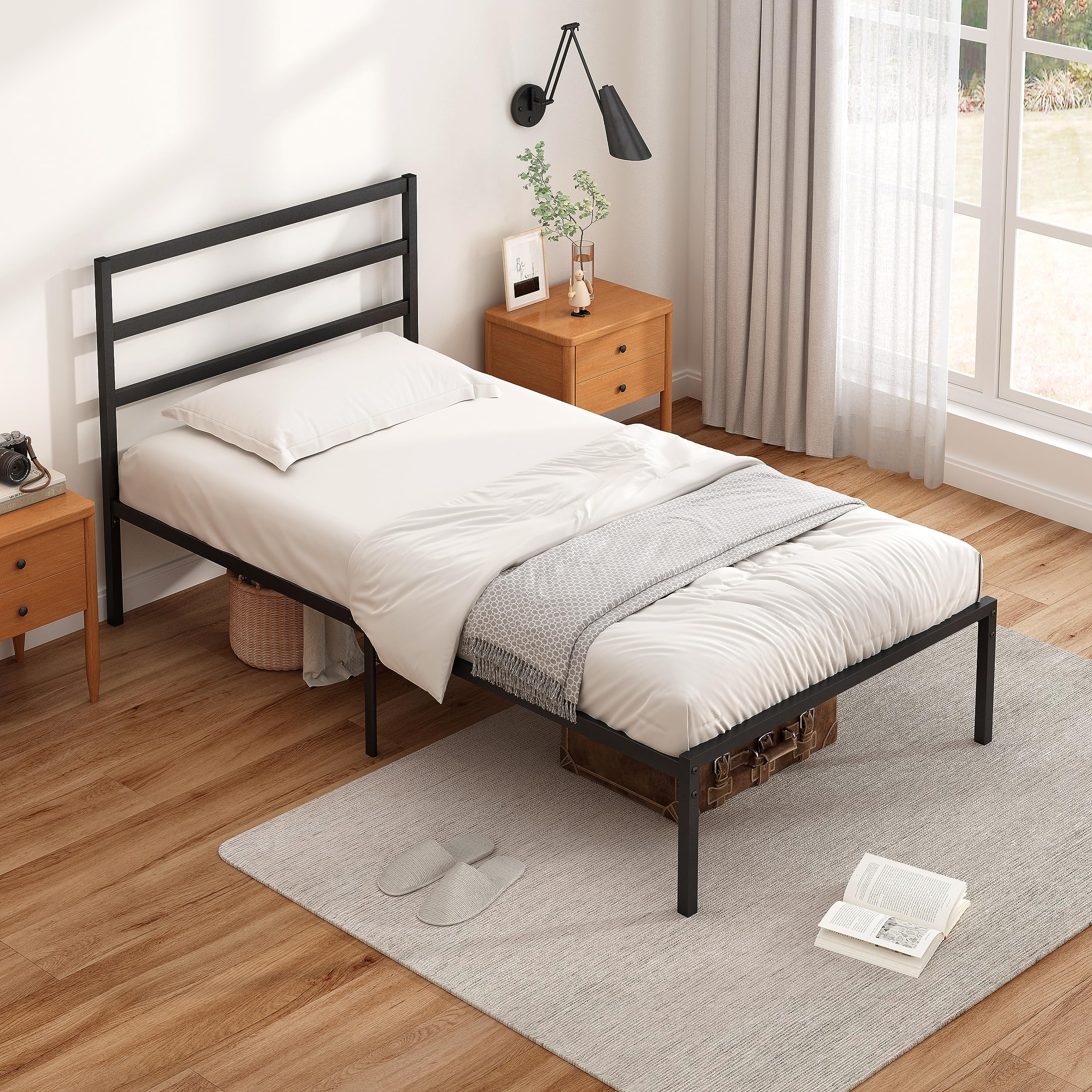 Closadin Full Size Platform Bed Frame with Headboard,Sturdy Heavy Duty Metal Slats Support for Mattress,No Box Spring Needed,Easy to Assemble,Black