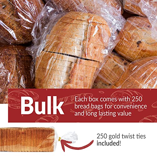 Reli. Bread Bags with Ties | 8 x 4 x 18" | 250 Pack (250 Twist Ties) | Bulk Bread Bags for Homemade Bread | Plastic Bread Bags for Bakery | Bread Loaf Packing Bags | Clear, Large