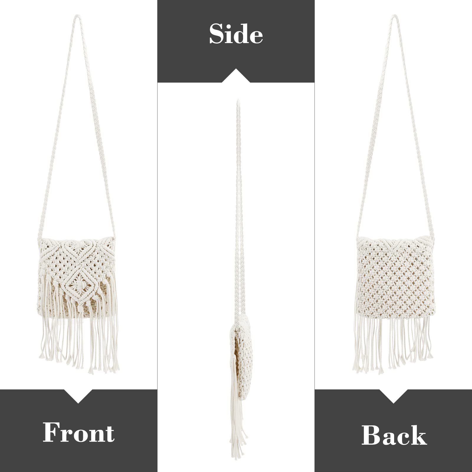 Evevictor Tassel Clutch Purse, Cotton Crochet Shoulder Bag, Bohemian Summer Beach Handbag Handmade Wallet (White)