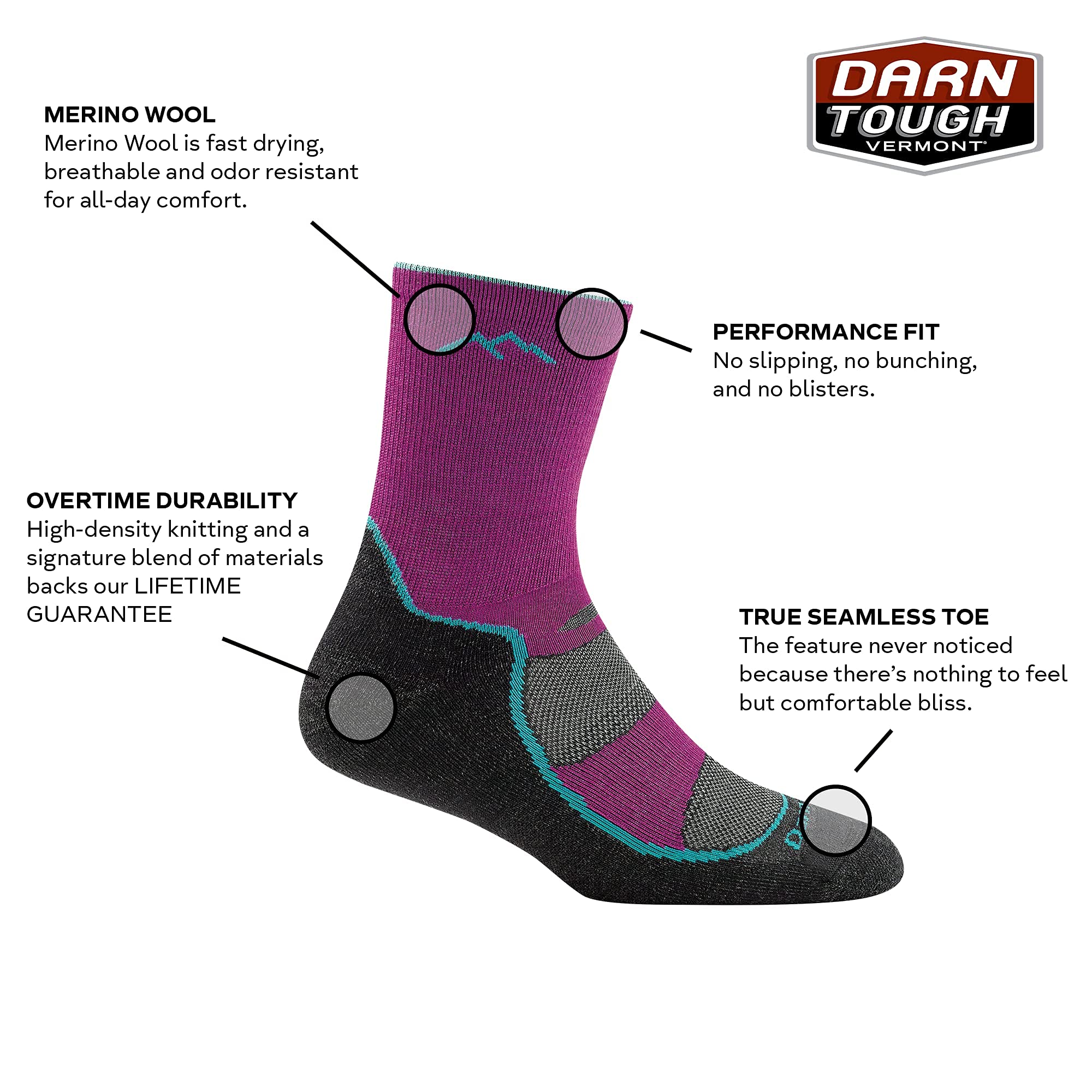 Darn Tough Vermont Light Hiker Micro Crew Light Cushion (Toddler/Little Kid/Big Kid) Vapor LG (US 3-6 Little Kid/Big Kid)