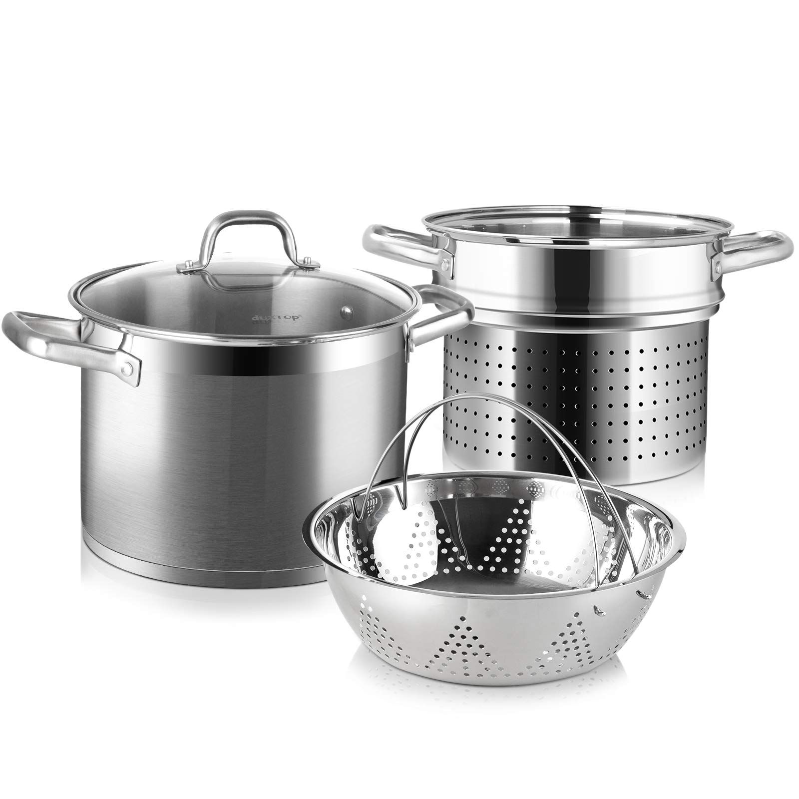 Duxtop Professional Portable Induction Cooktop, Commercial Range Countertop Burner & Professional Stainless Steel Pasta Pot with Strainer Insert, 4PC Multipots Includes Pasta Pot & Steamer Pot, 8.6Qt
