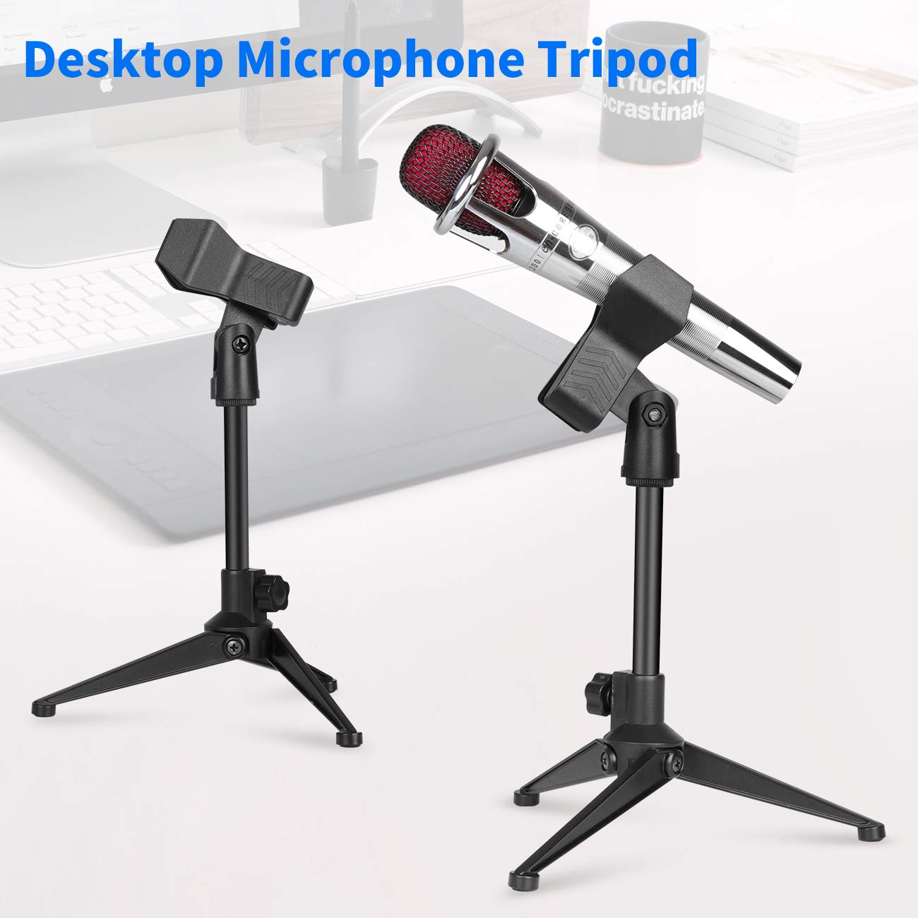 Depusheng Microphone Stand Adjustable Microphone Stand Foldable Mic Clamp Clip Holder Stand Metal Tripod