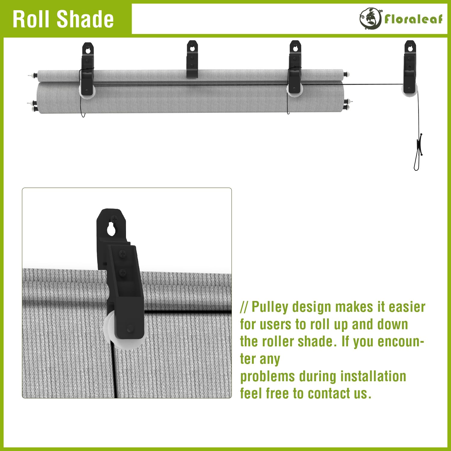 FLORALEAF Outdoor Roller Shades 7'W x 6'H Window Blinds for Porch Screen Deck Pergola Patio Balcony Gazebo Privacy Sunshade Roll Up Outdoor, Light Grey