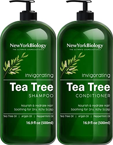 New York Biology Tea Tree Shampoo and Conditioner Set β Deep Cleanser β Relief for Dandruff and Dry Itchy Scalp β Therapeutic Grade - Helps Promote Hair Growth β 16.9 fl Oz