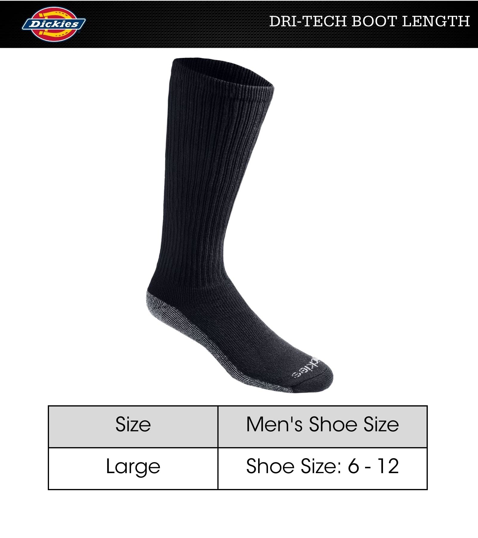 Dickies Men's Multi-Pack Dri-tech Moisture Control Boot-Length Socks, Grey (6 Pairs), Shoe Size: 6-12