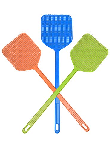 FRASTO Rubber Fly Swatter - Heavy Duty Fly Swatter Plastic - Fly Swatter Heavy Duty - Fly Swatter Long Handle Fly Swatter Pack of 3 - Fly Swatters Bulk