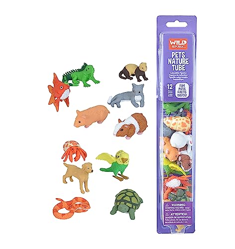 WILD REPUBLIC Pets Figurines Tube, Turtle, Guinea Pig, Snake, Hamster, Hermit Crab, Yellow Lab, Ferret, Iguana, Rabbit, Parakeet, Gold Fish, Grey Cat (20821)