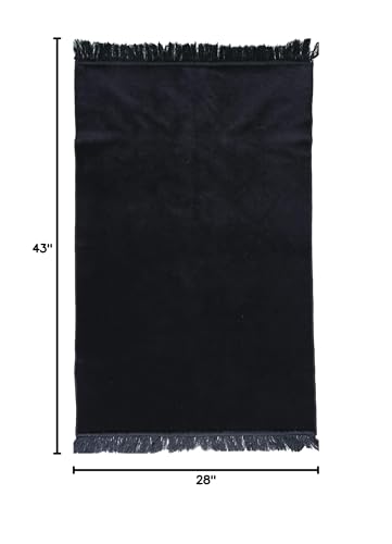 Modefa Turkish Islamic Velvet Janamaz Prayer Rug - Prayer Mat Carpet for Men and Women - Traditional Muslim Sajadah - Ramadan or Eid Gift - Solid Simple (Black)