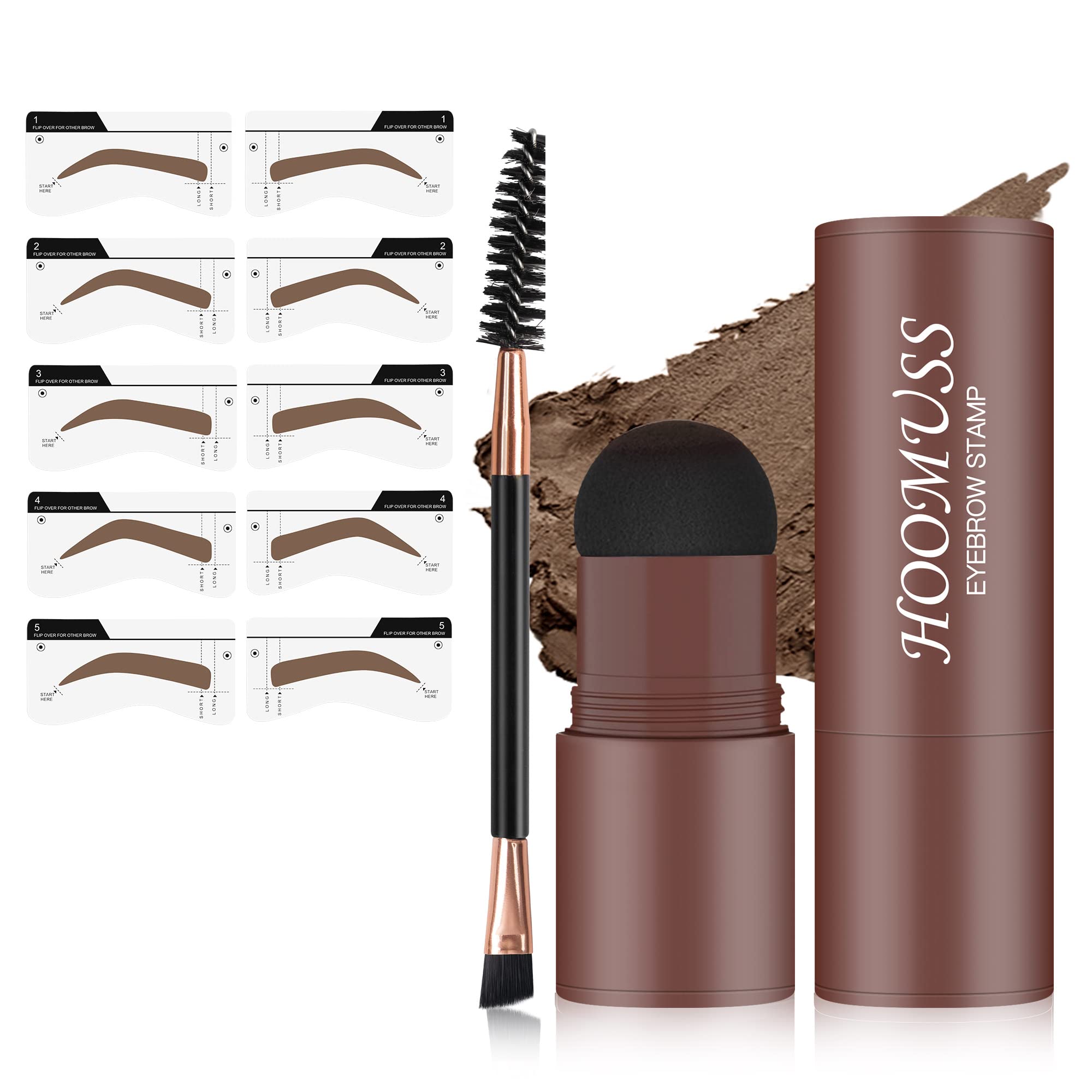 Eyebrow Stamp Kit Brow Stencil for Perfect Brows with 10Pc Eyebrow Stencils, Waterproof Eye Brow Pomade Long Lasting Brow Makeup, Pigmented & Easy to Use, Light Brown