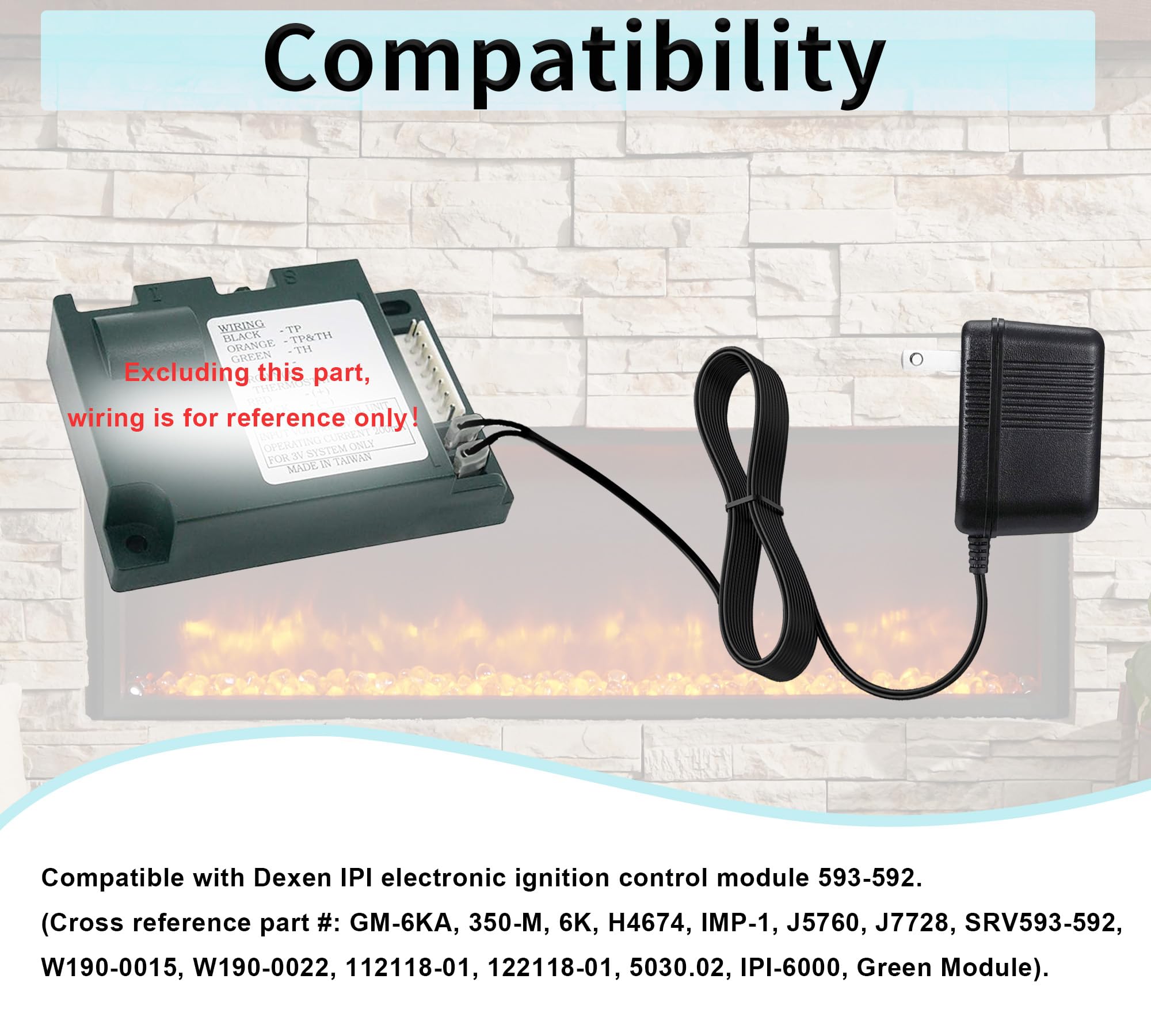 jiooyy 3V AC Power Adapter Compatible with Dexen Fireplace Electronic IPI Pilot Ignition Control Module 593-593, 593-593A, AC593, W707-0002, SRV593-593, 351, HPC351