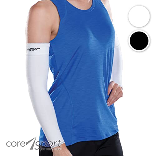 CoreSport Athletic Arm Sleeves for Support - 15-20mmHg Mild Graduated Compression for Athletes (White, Medium)