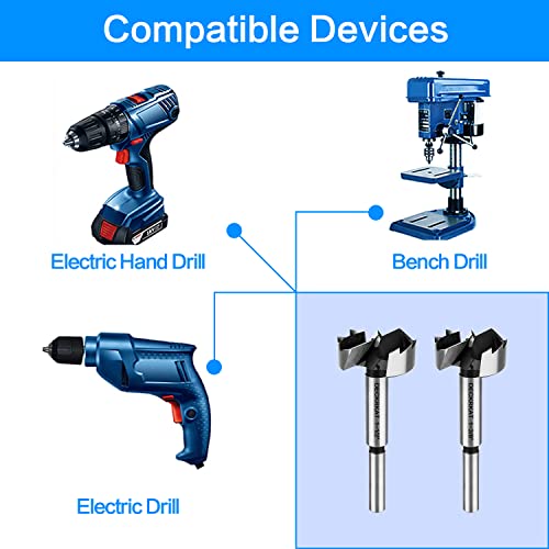 Forstner Bit Set, 5-Piece Forstner Bits Wood Drilling Smooth Flat-Bottomed Pocket Holes in Hard Soft Wood, 3/8" Shank Fit Drills and Drill Presses, Size 1β, 1-7/64β, 1-1/4β, 1-3/8β, 1-1/2"