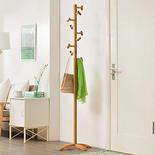 Coat Racks 9 Hooks Bamboo Coat Stand Versatile Hooks Free Standing Coat Tree Clothes Hanger Hat Stand for Hallway Bedroom Home Office 175cm/68.9inch