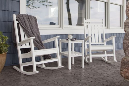 POLYWOOD R100WH Presidential Rocking Chair, White & SBT18WH South Beach 18" Outdoor Side Table, White