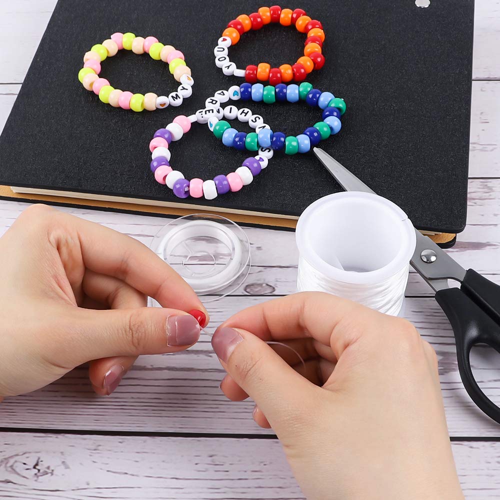 DICOBD 1000pcs 6×9cm Pony Beads Rainbow Mix Plastic Letter Beads for Friendship Bracelet Necklace Making Crafts with 2 Elastic String Cords