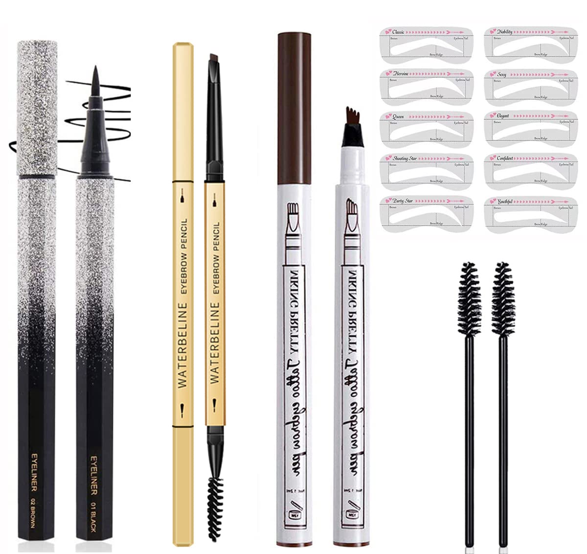 Eyebrow Tattoo Pencil, Eyeliner Pencil with Eye Makeup Long Lasting Waterproof and Smudgeproof Natural Looking Brows 3 Styles (Dark Brown/Black)