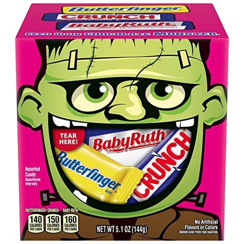 Butterfinger, CRUNCH and Baby Ruth, 6 Monster Boo Boxes, Candy Variety Pack, Assorted Mini Size Individually Wrapped Chocolate Bars, Halloween Candy Decorations, 5.1 Oz Each