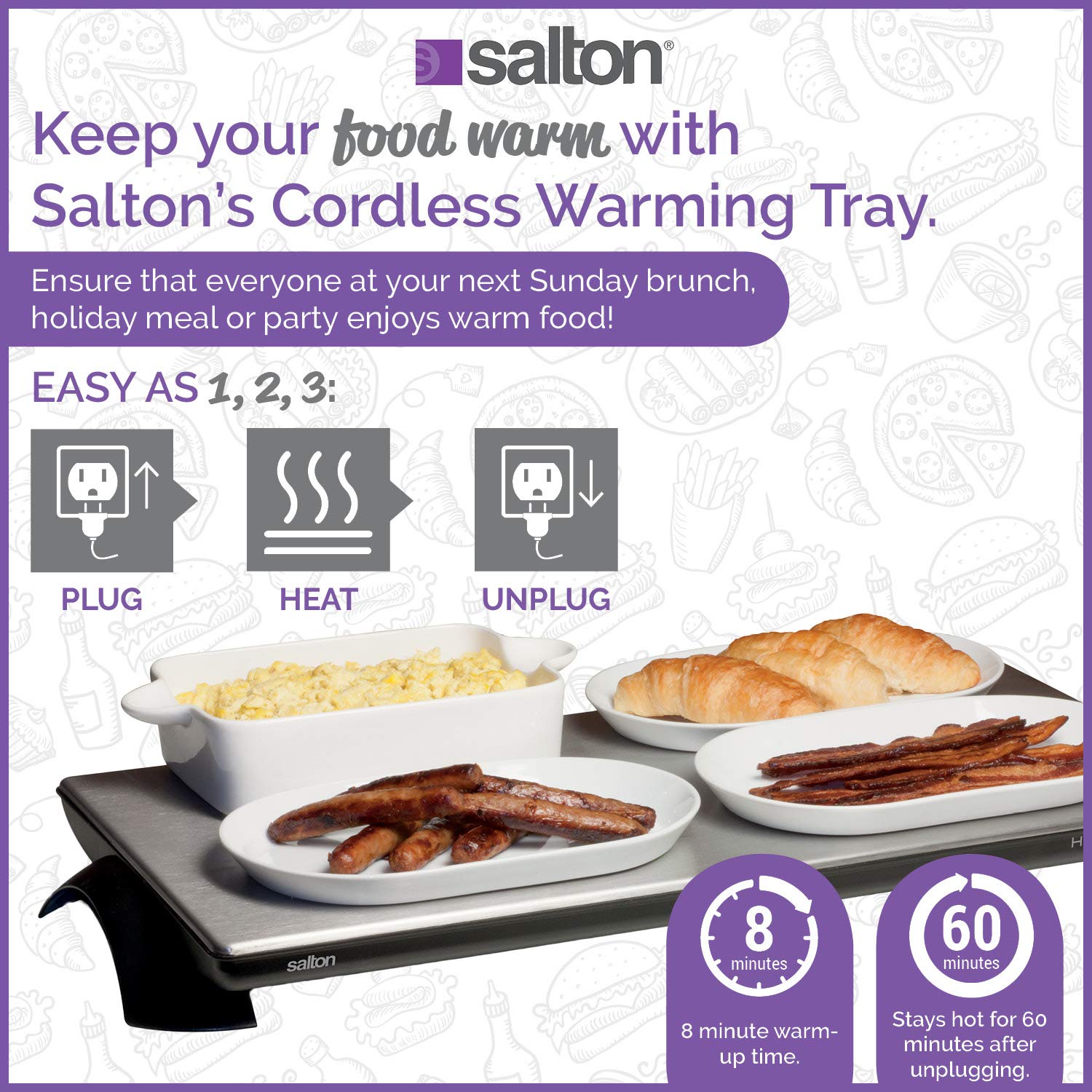Cordless Warming Tray by Salton | Large Electric Hot Plate | Cooking, Serving & Warming Tray | 23-3/4” x 11-3/4” Hot Plate