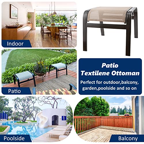 Deugold Outdoor Patio Ottoman Seat Textilene Portable Metal Footstool Portable Footrest Patio Chairs 2 Set Beige