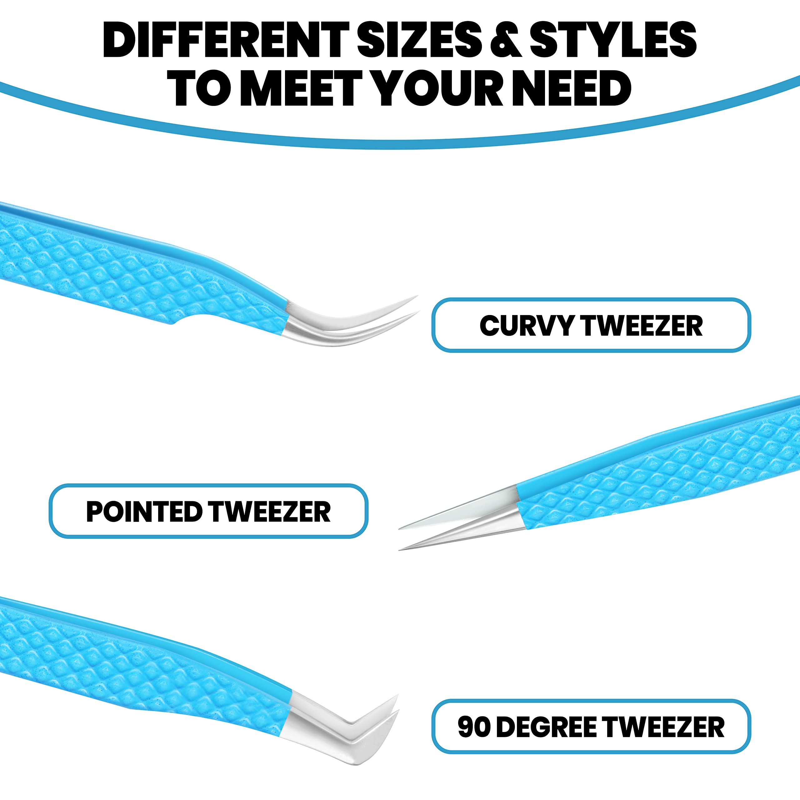 Eyelash Extension Tweezers-3 Pcs Diamond Grip Lash tweezers For Eyelash Extensions-SialBE Straight And Curved L-Shape Eyelash Tweezers, Tweezers For Eyelash Extensions With Silver Tip